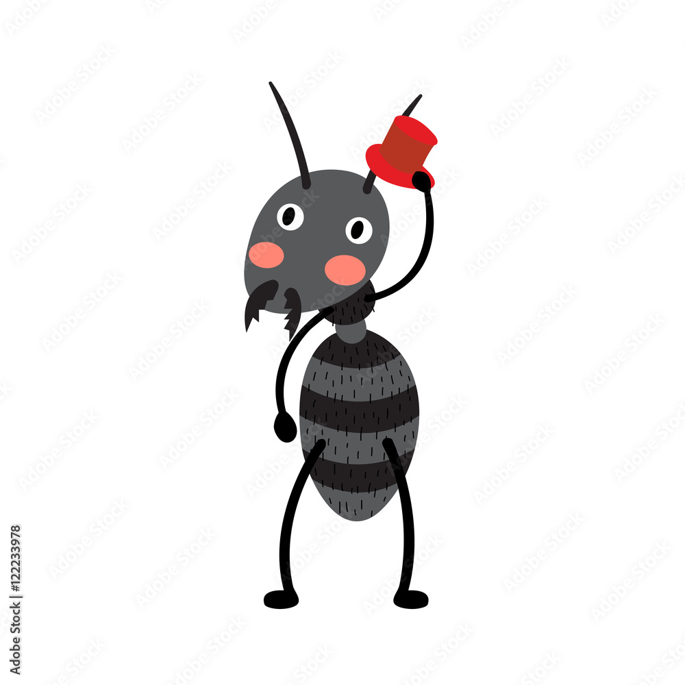 A black ant with red hat cartoon character. Isolated on white ...
