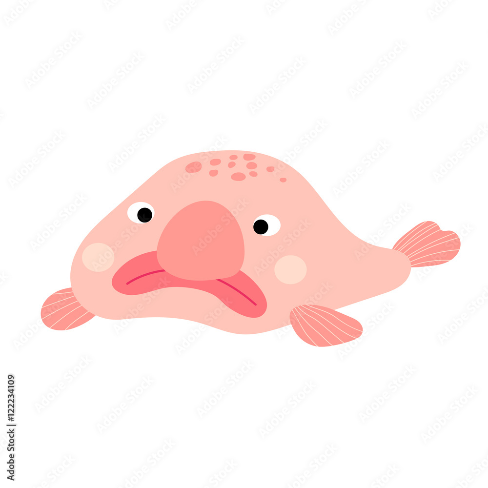 Pink deep sea Blobfish cartoon character. Isolated on white background ...