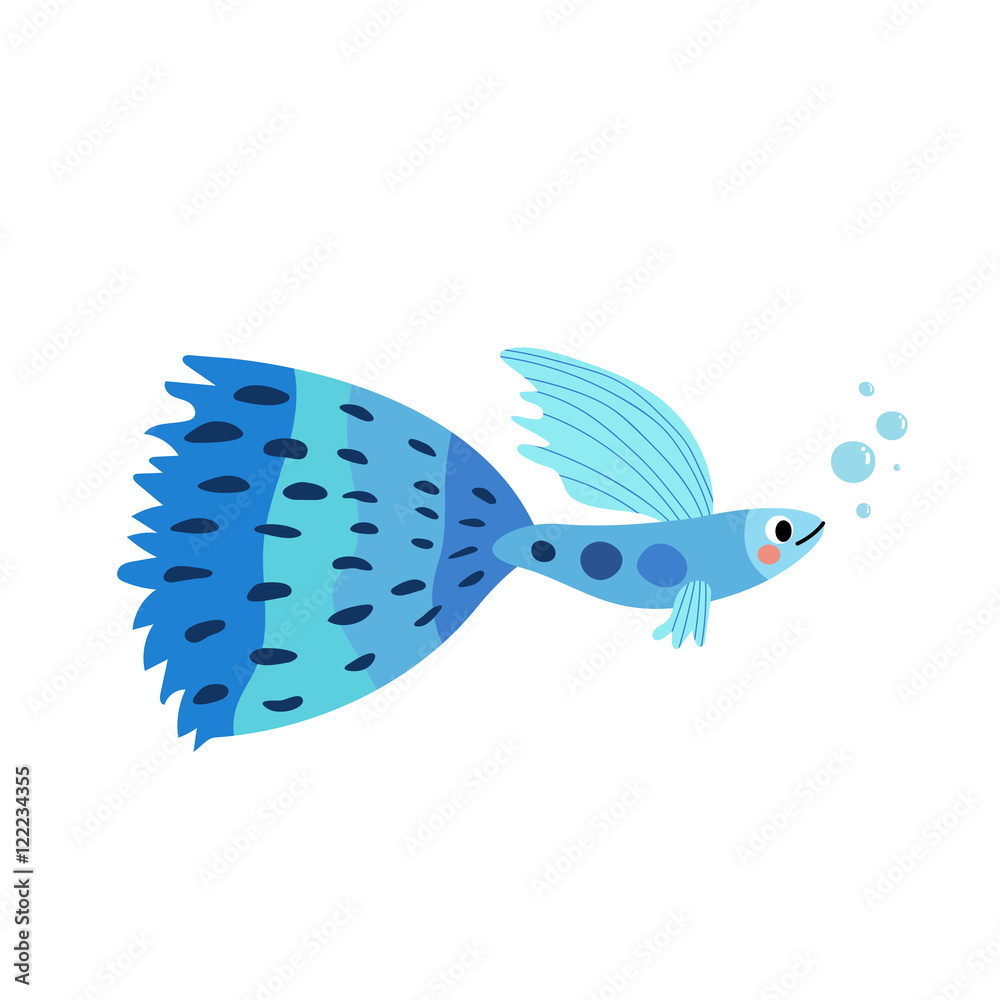 Blue Guppy fish animal cartoon character. Isolated on white background ...