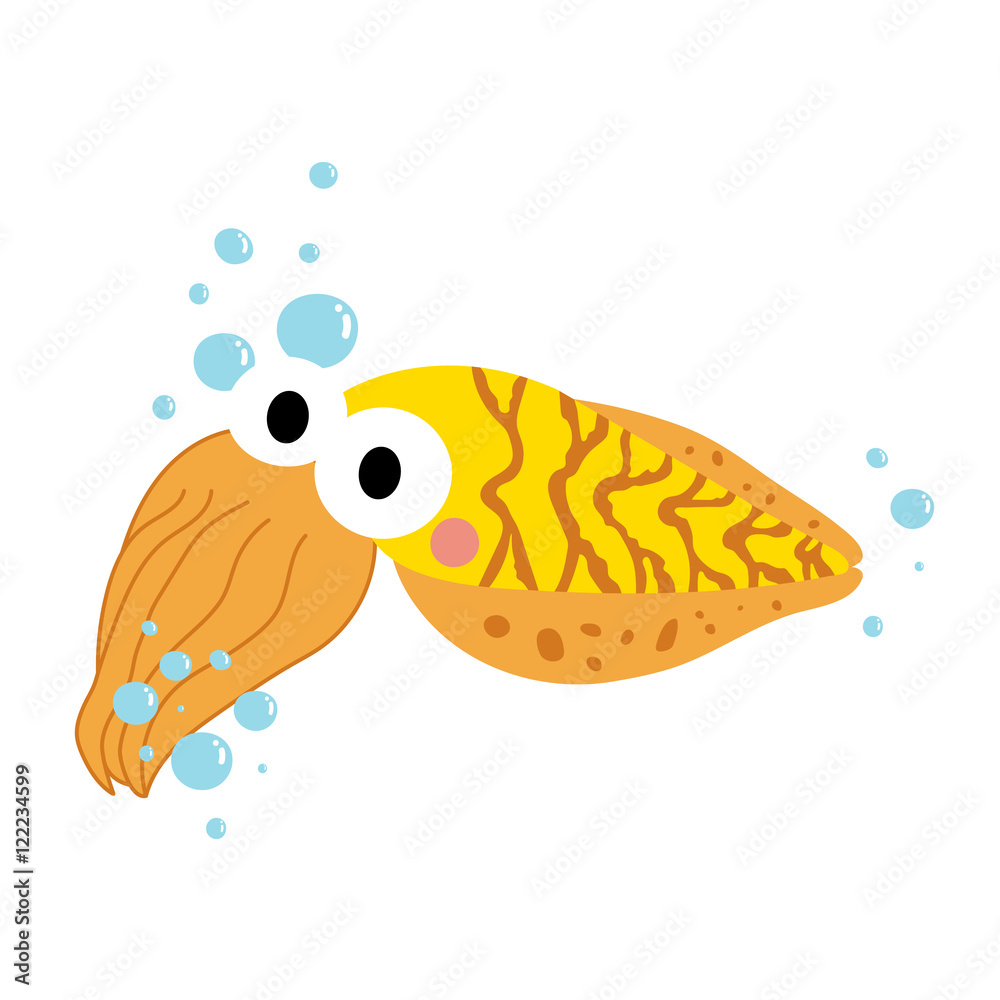 Yellow Cuttlefish animal cartoon character. Isolated on white ...