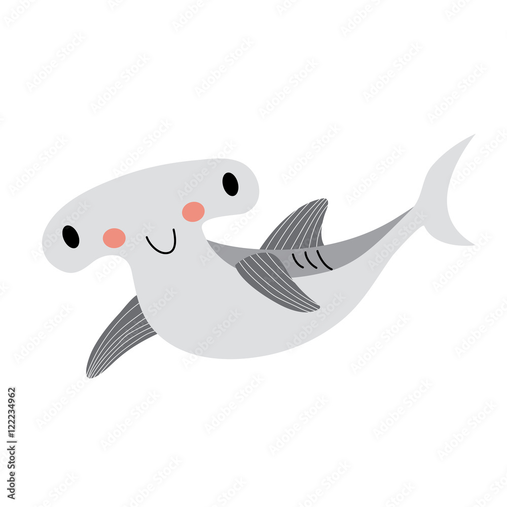 Hammerhead Shark animal cartoon character. Isolated on white background ...