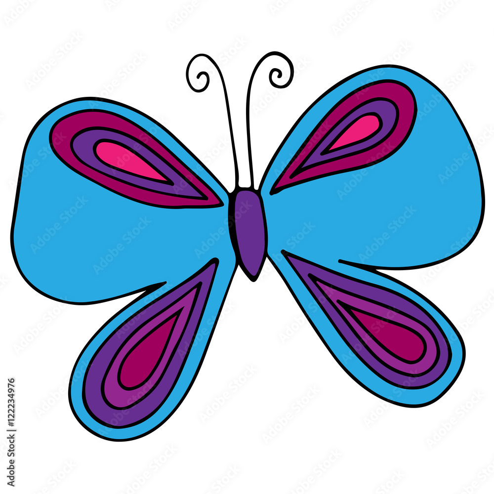 Isolated blue butterfly for tattoo, coloring book for adult and Stock ...