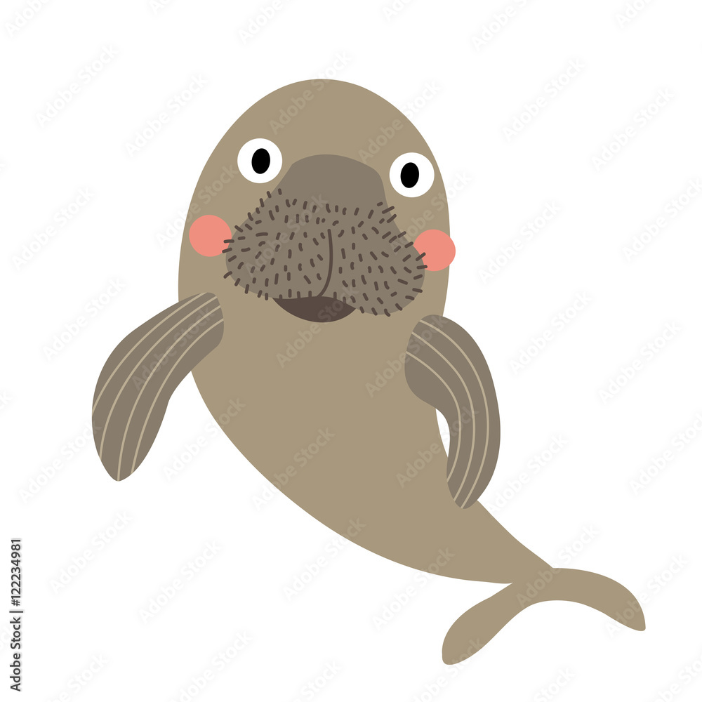 Happy Dugong animal cartoon character. Isolated on white background ...