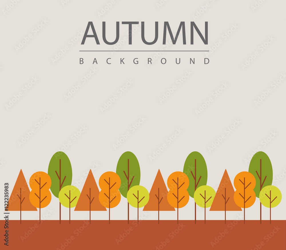 Autumn season background with colored tree. Flat design for business ...