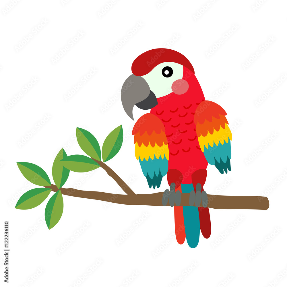 Red Parrot bird perching on the branch animal cartoon character ...