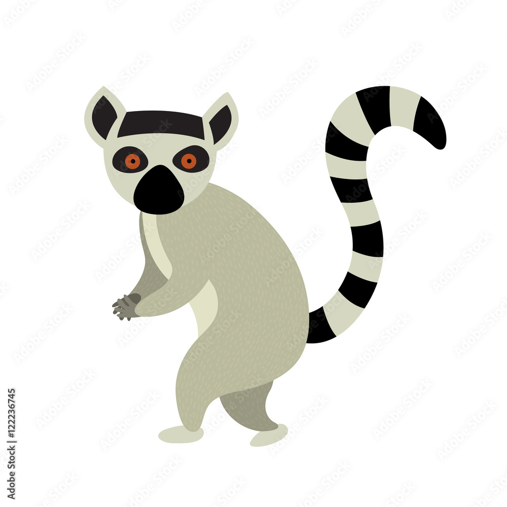 Standing Lemur animal cartoon character. Isolated on white background ...