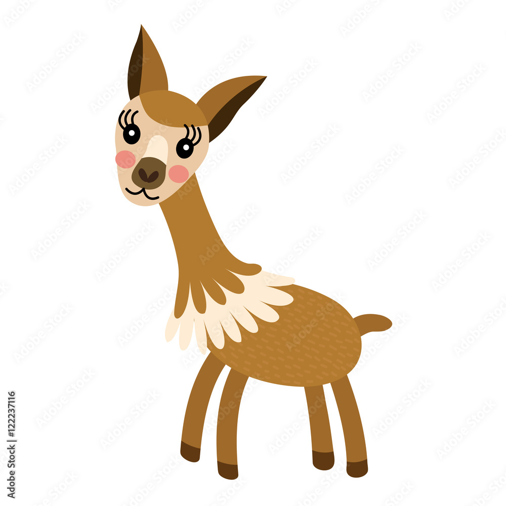 Vicuna animal cartoon character. Isolated on white background. Vector ...