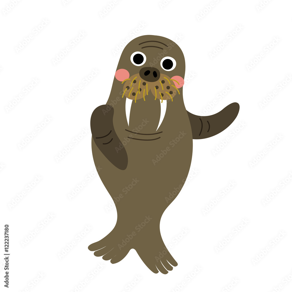 Walrus animal cartoon character. Isolated on white background. Vector ...