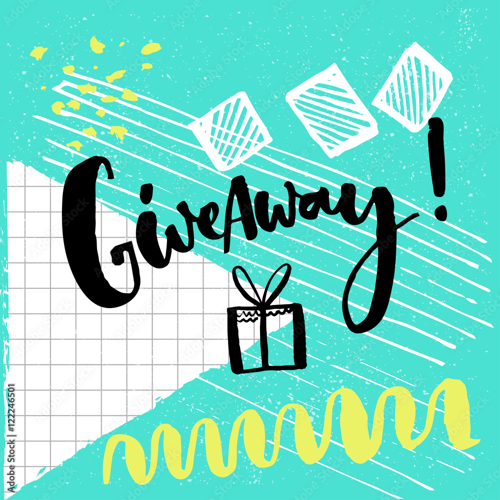 Giveaway word and hand drawn illustration of gift box for social media ...