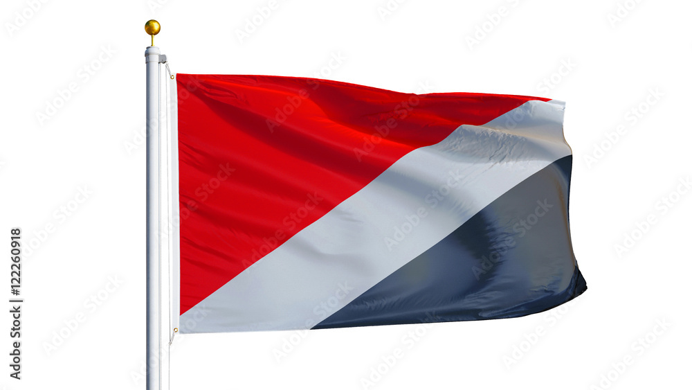 Sealand flag waving on white background, close up, isolated with ...