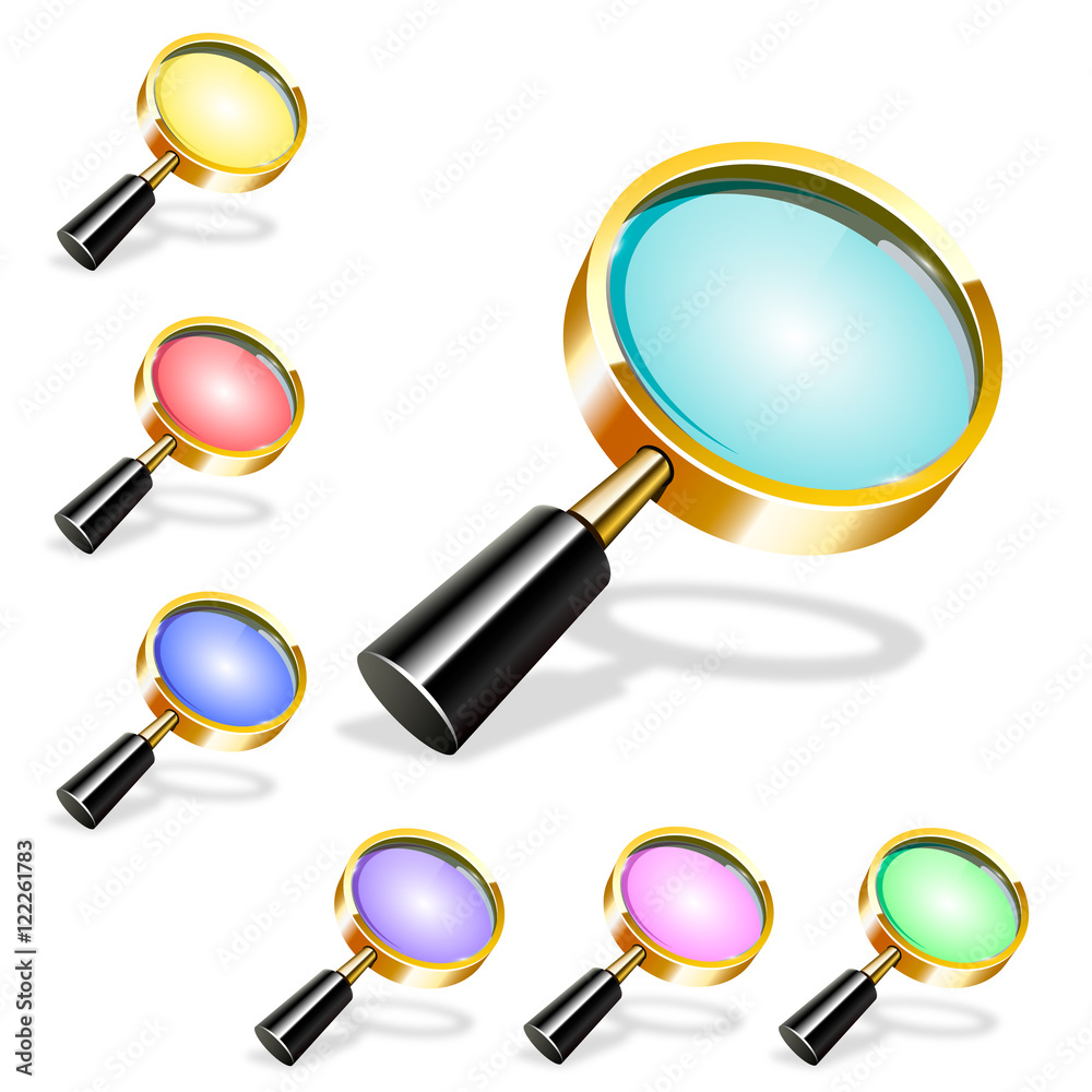 Set of colored Magnifyng Glass isolated on white background Stock ...
