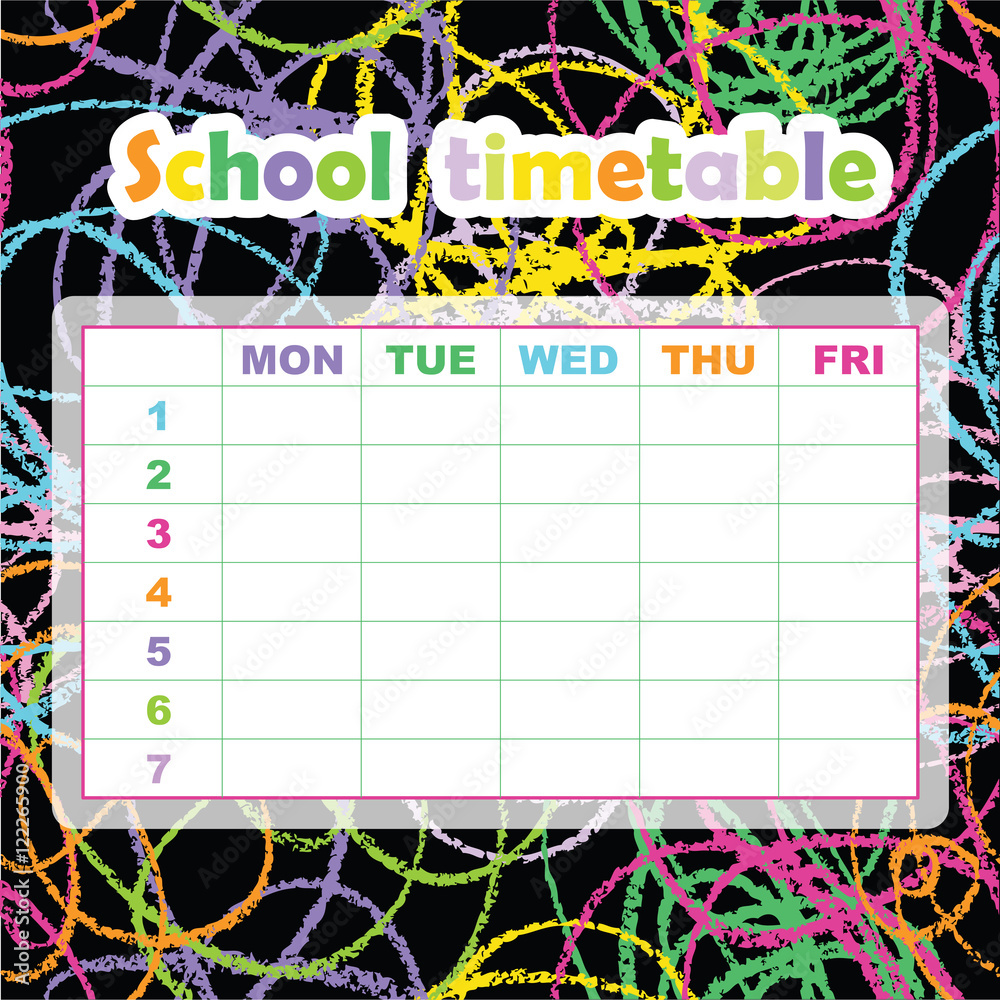 School timetable template for students and pupils. Abstract scribble ...