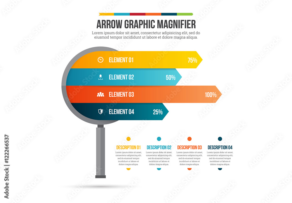 Arrow Graphic Magnifier Infographic Stock Template | Adobe Stock