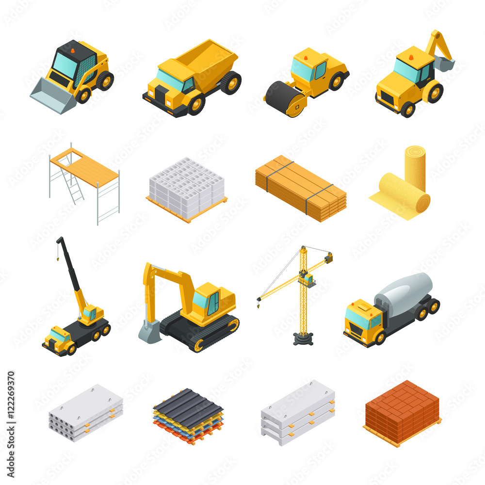Isometric Construction Icons Set Stock Vector | Adobe Stock