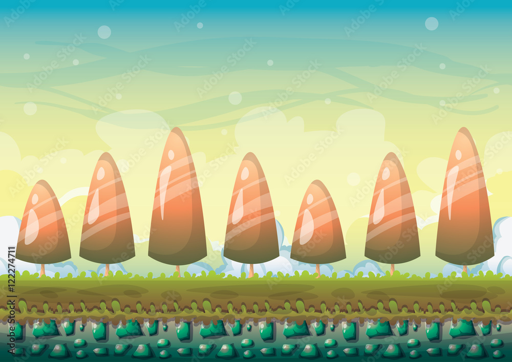 cartoon vector nature landscape background with separated layers for ...