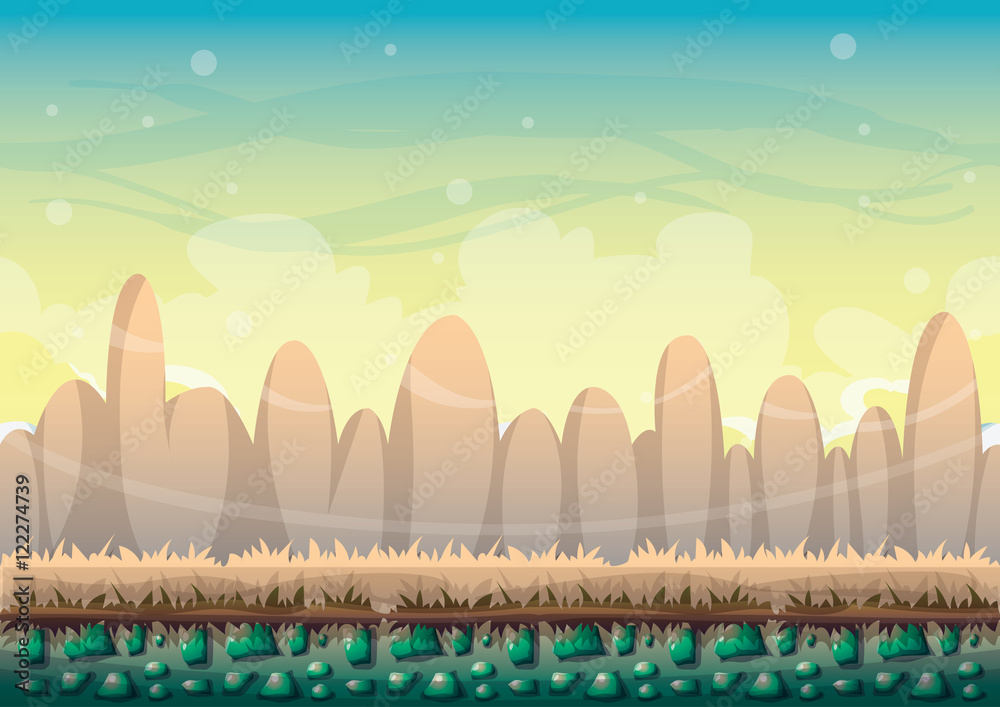 cartoon vector nature landscape background with separated layers for ...