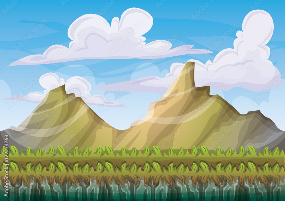 cartoon vector nature landscape background with separated layers for ...