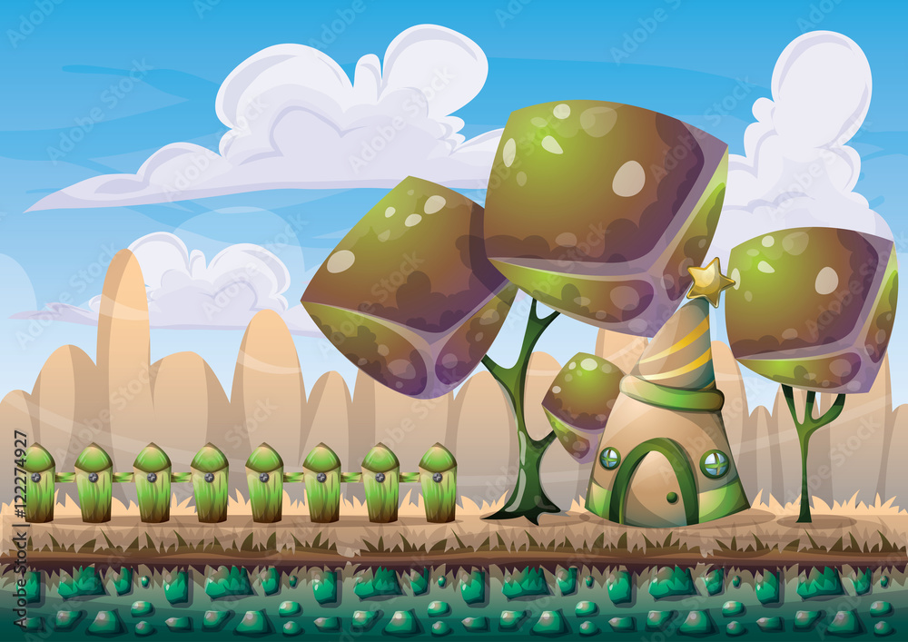 cartoon vector nature landscape background with separated layers for ...