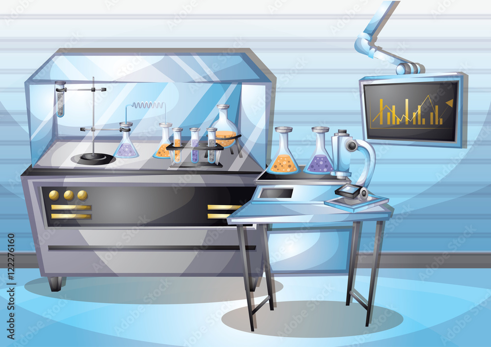 cartoon vector illustration laboratory interior room with separated ...