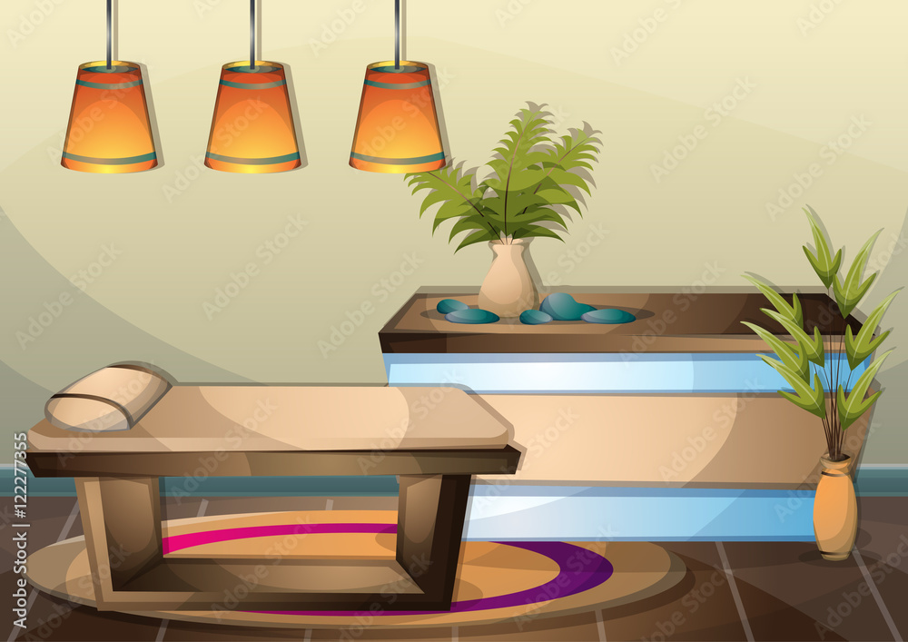 cartoon vector illustration interior spa room with separated layers in ...