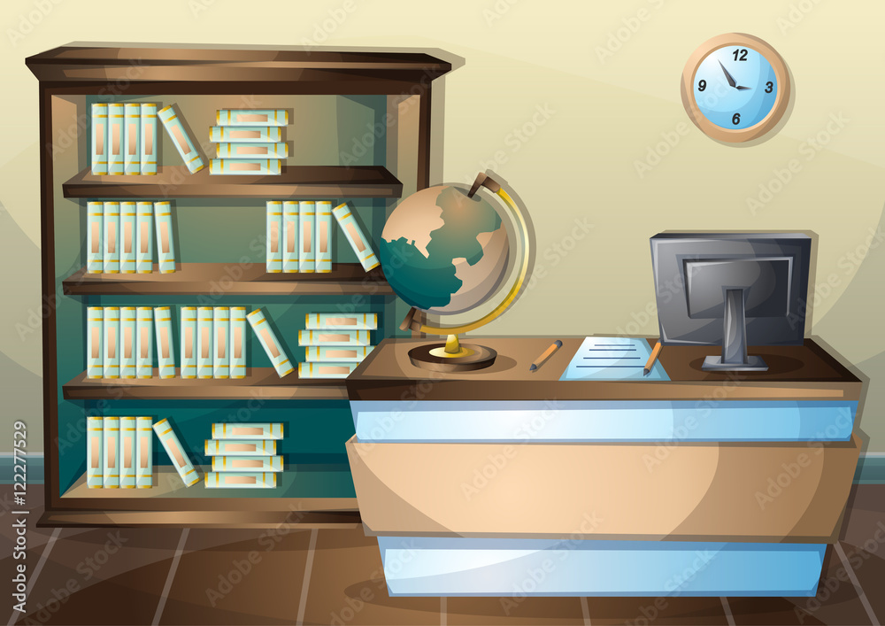 cartoon vector illustration interior library room with separated layers ...
