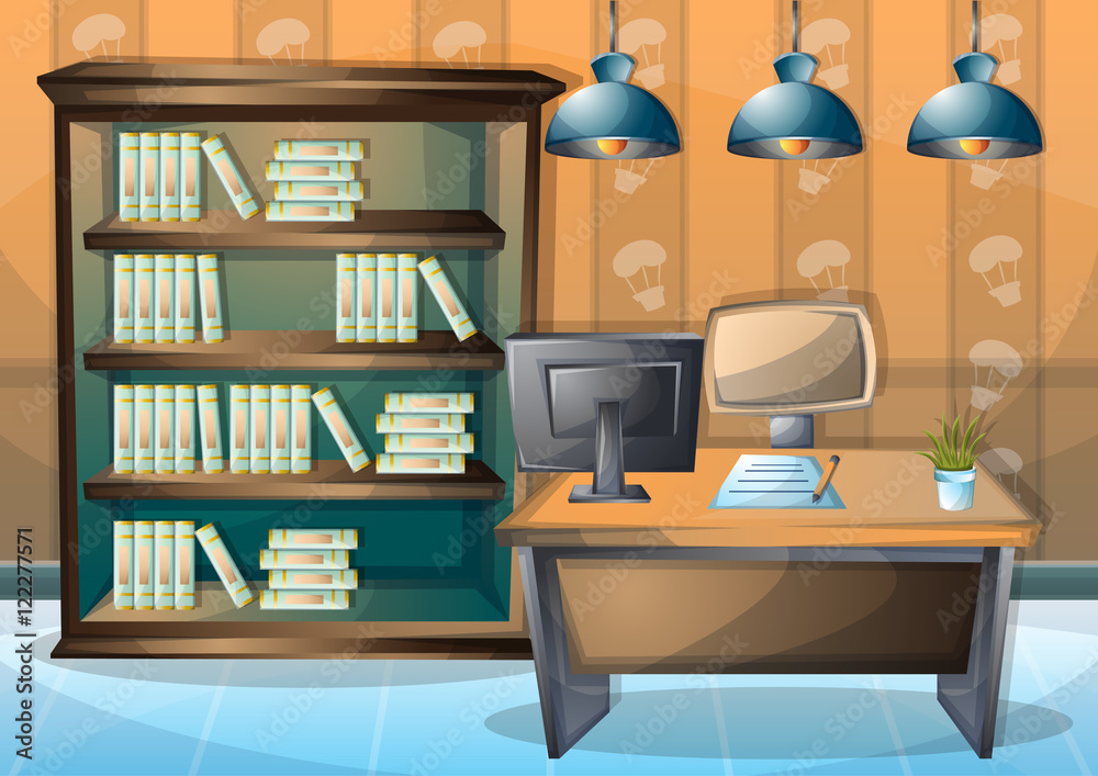 cartoon vector illustration interior library room with separated layers ...