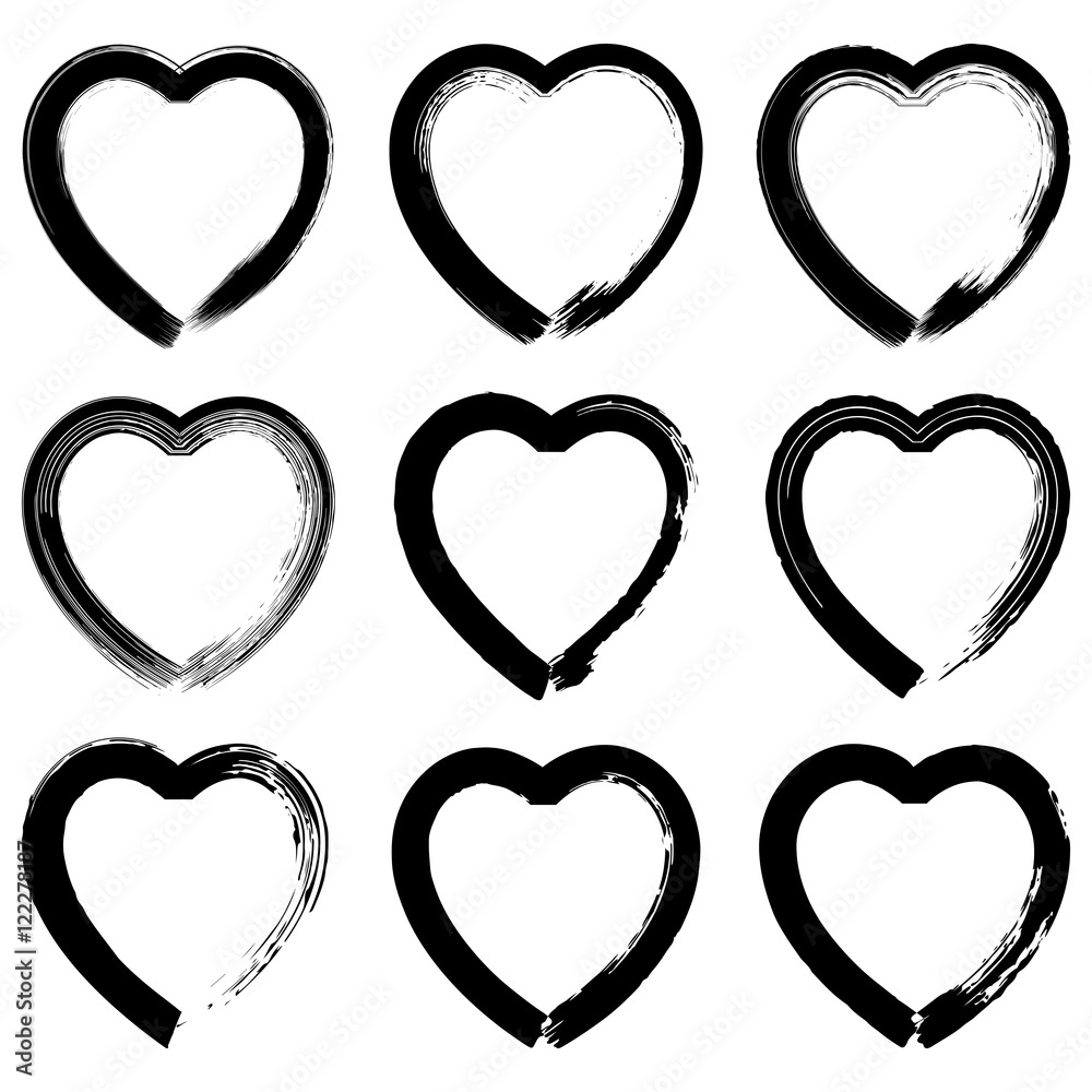 Set of black hand drawn hearts on white background. Stock Vector ...