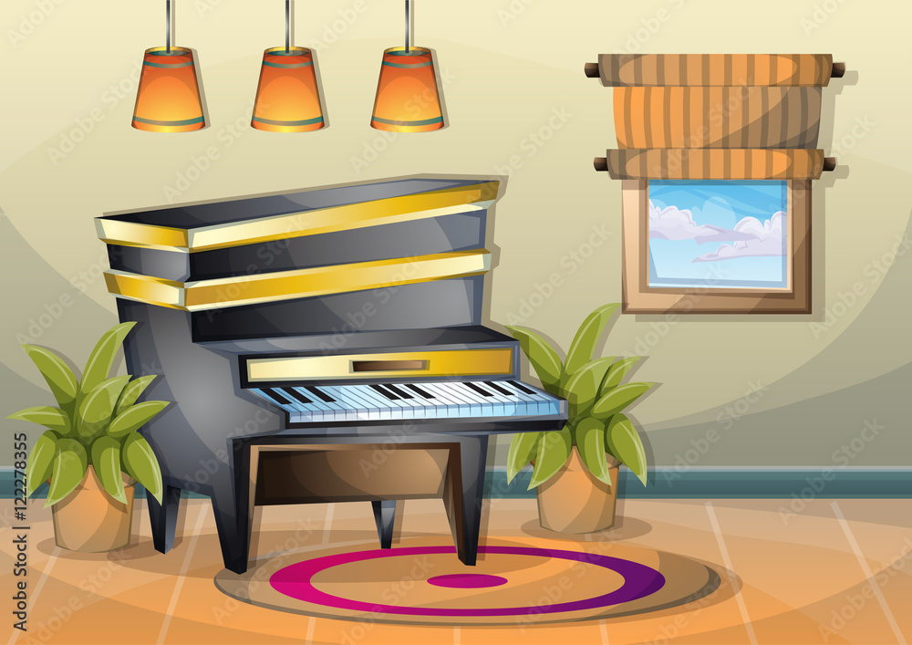 cartoon vector illustration interior music room with separated layers ...