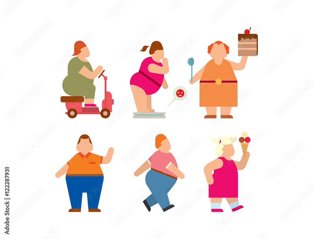 Fat people vector flat silhouette icons Stock Vector | Adobe Stock