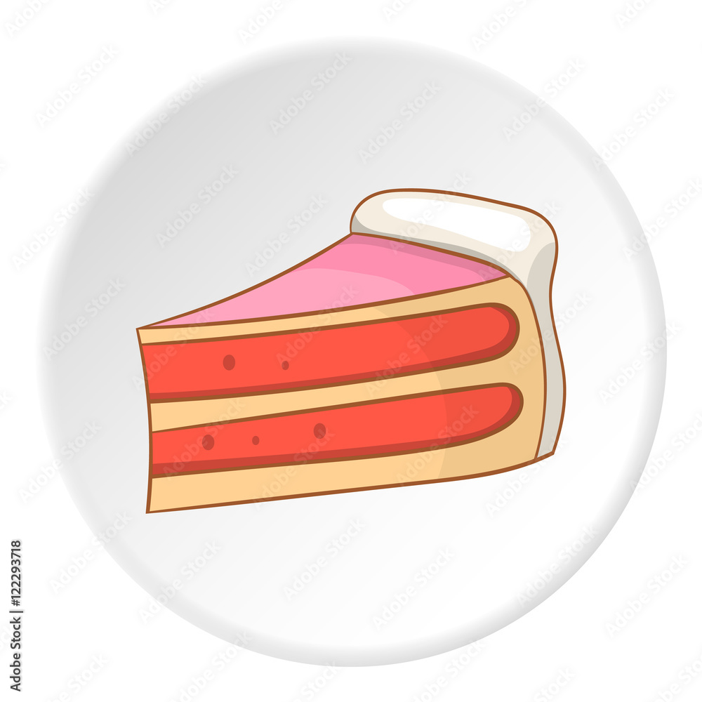 Piece of cake icon in cartoon style on white circle background. Food ...