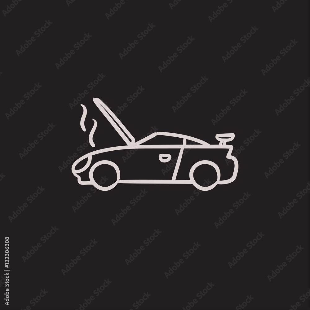 Broken car with open hood sketch icon. Stock Vector | Adobe Stock