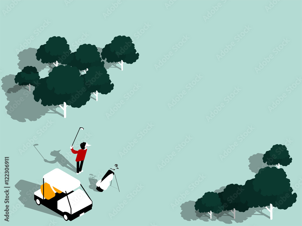 beautiful isometric design of golfers are playing in golf course with ...