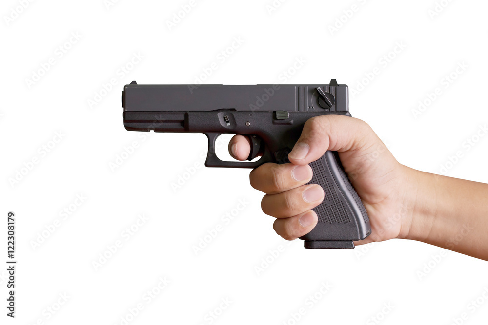 Man's hand holding gun Stock Photo | Adobe Stock