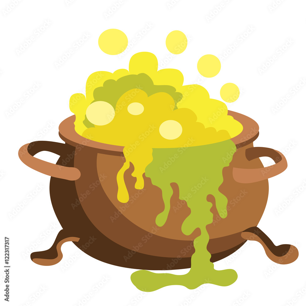 Witch bucket of boiling green liquid magic. Potion for Halloween. Stock ...