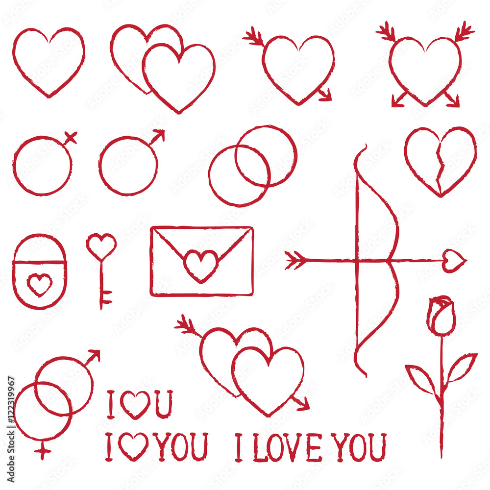 Romantic love vector hand drawn outline icons set 1. Stock Vector ...