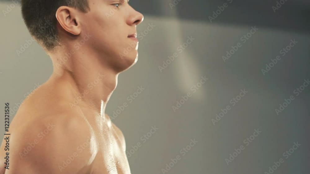 Profile of bodybuilder training with the loads for arms muscles in gym ...