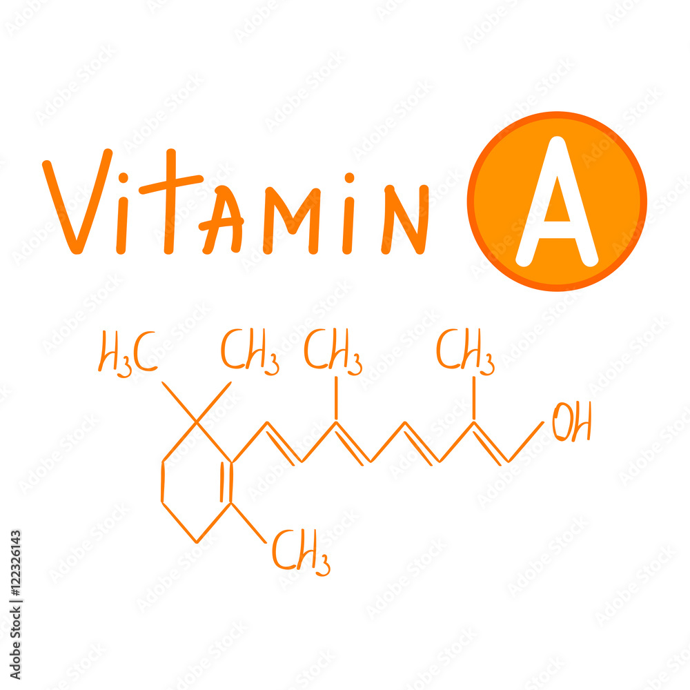 Chemical formula of Vitamin A handlettering vector illustration on ...