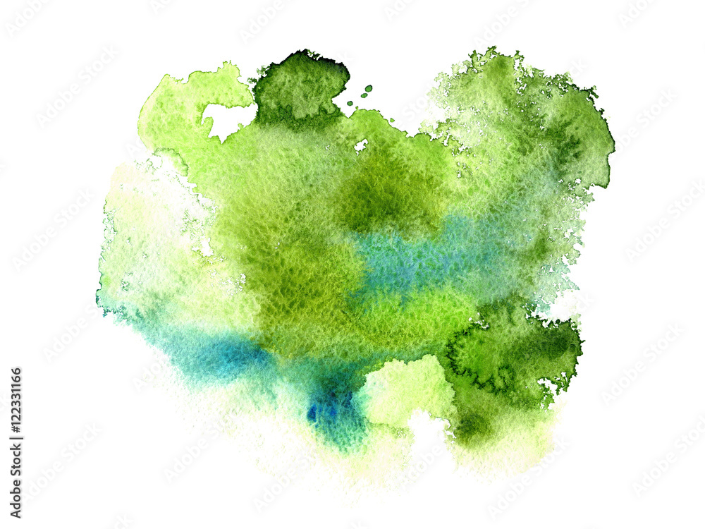 Green watery illustration.Abstract watercolor hand drawn image.Wet ...