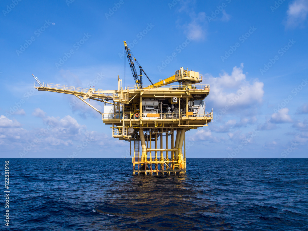 Oil and gas platform with gas burning, Power energy. Stock Photo ...