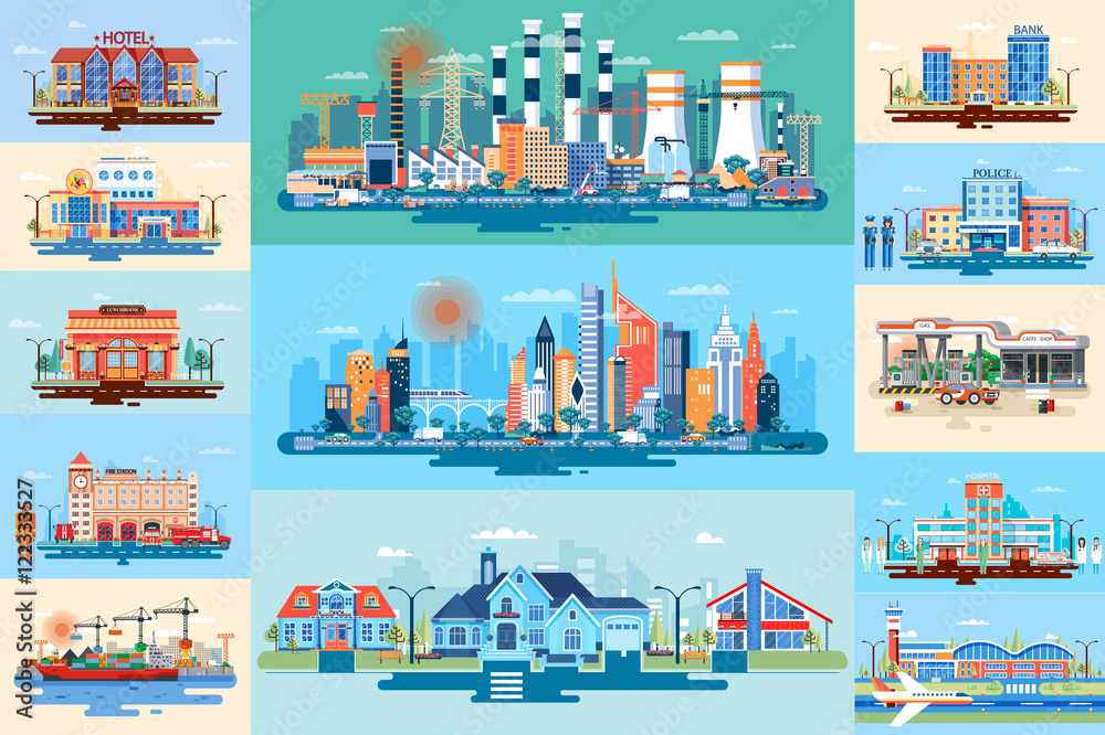 Set vector city elements Stock Vector | Adobe Stock