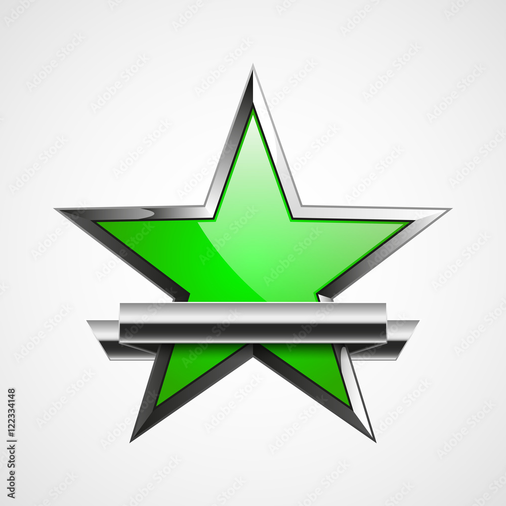 Star logo, banner, company logo, green star with metal ribbon, vector ...