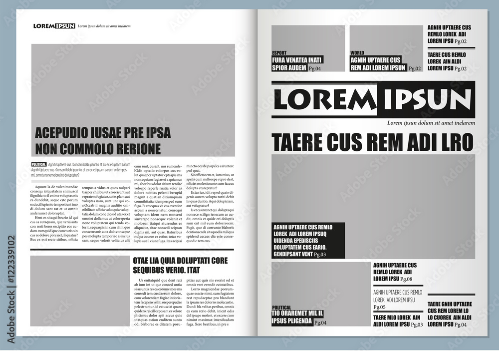Traditional Graphical design Template newspaper, gray colors and A3 ...