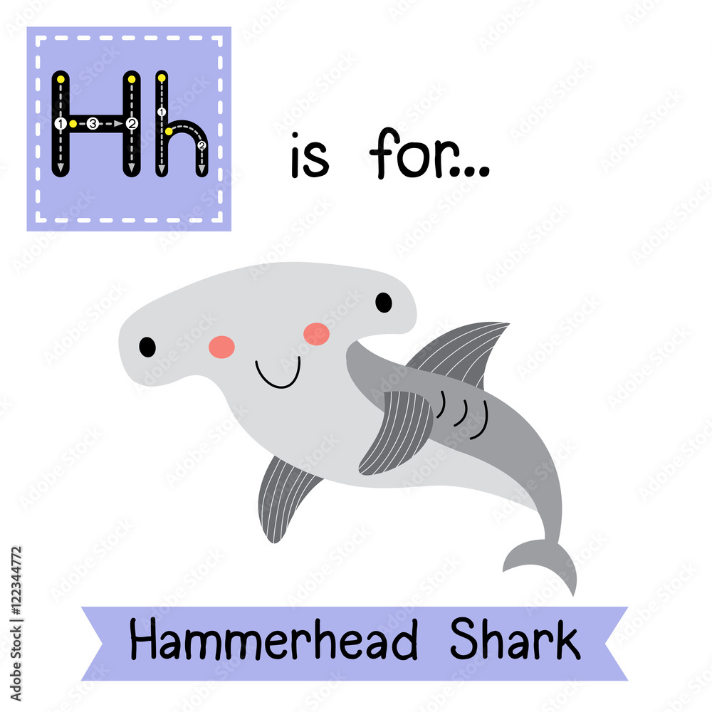 H letter tracing. Happy Hammerhead Shark. Cute children zoo alphabet ...