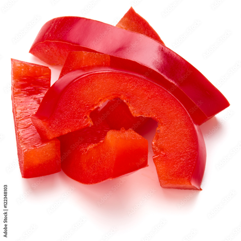 Red sweet bell pepper sliced strips isolated on white background Stock ...