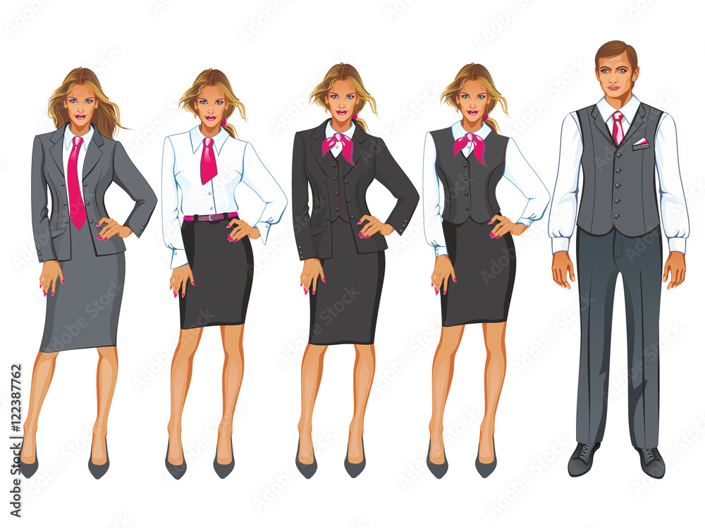 Elegant pretty business woman in formal clothes. Base wardrobe ...