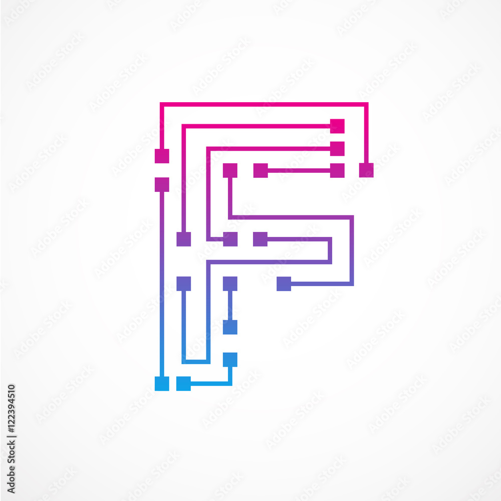 Abstract letter F logo design template,technology,electronics,digital,dot connection cross ...