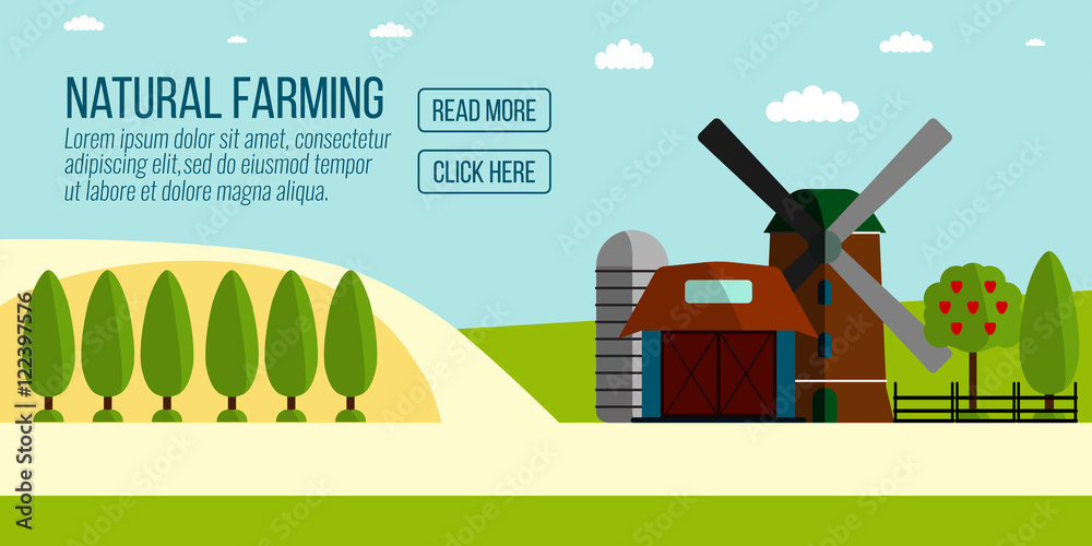 Natural Farming banner. Agriculture Farming and Rural landscape ...
