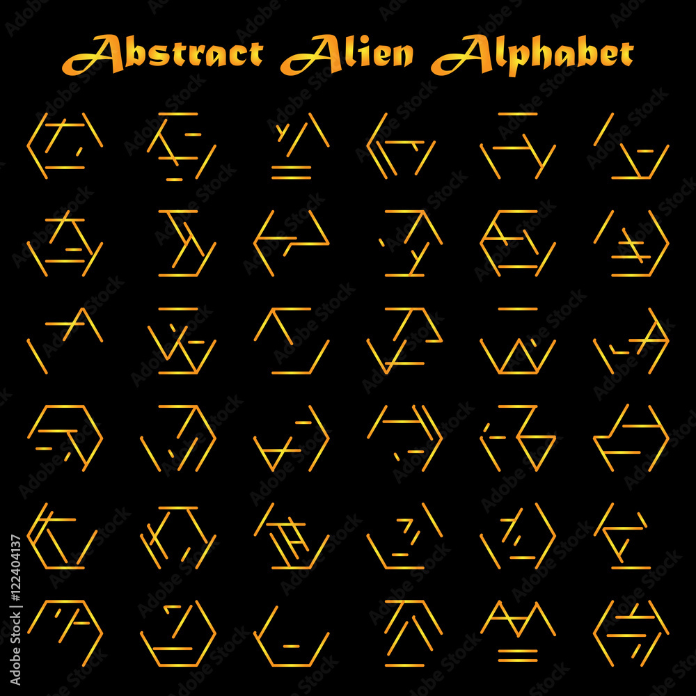 Alien golden alphabet Stock Vector | Adobe Stock