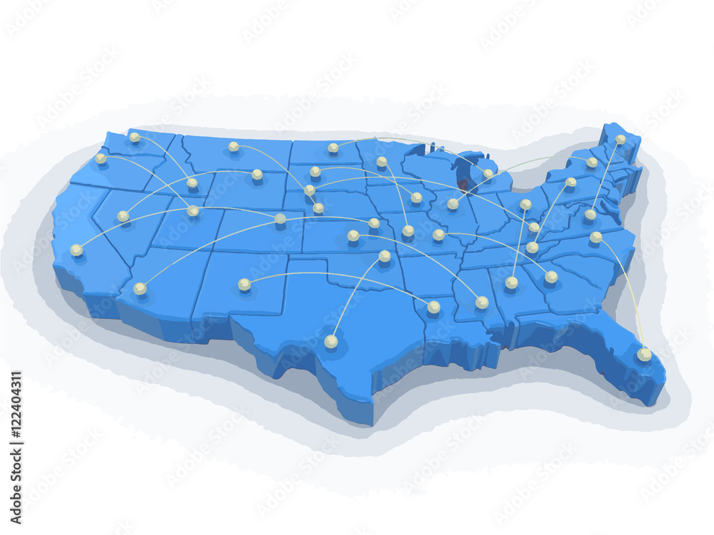 Map of USA with flight paths. Image with clipping path. Stock Vector ...