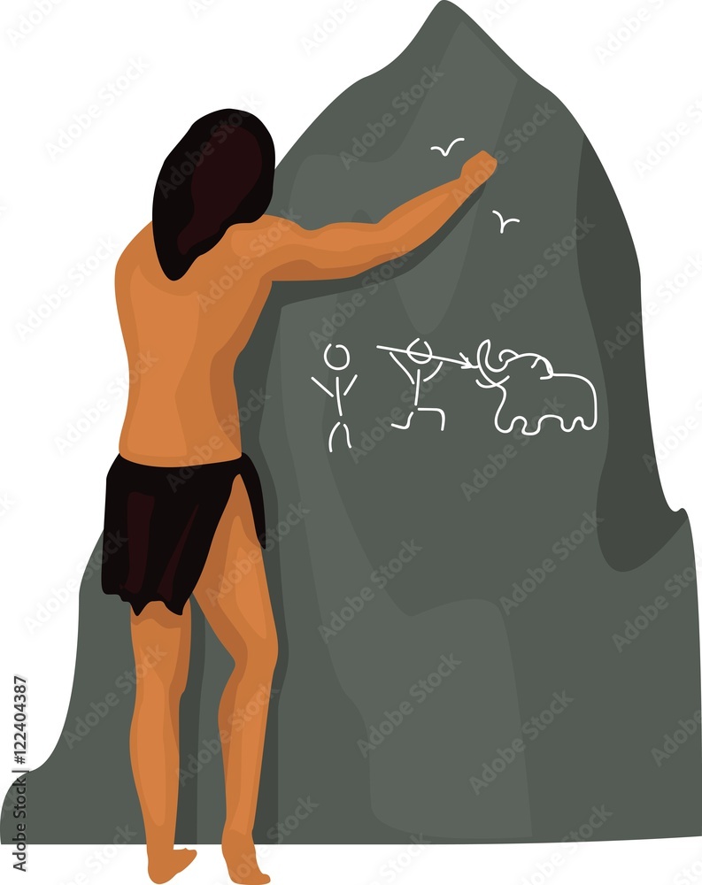 Caveman drawing on the stone Stock 벡터 | Adobe Stock